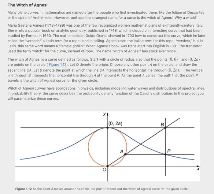 Solved The Witch of Agnesi Many plane curves in mathematics | Chegg.com