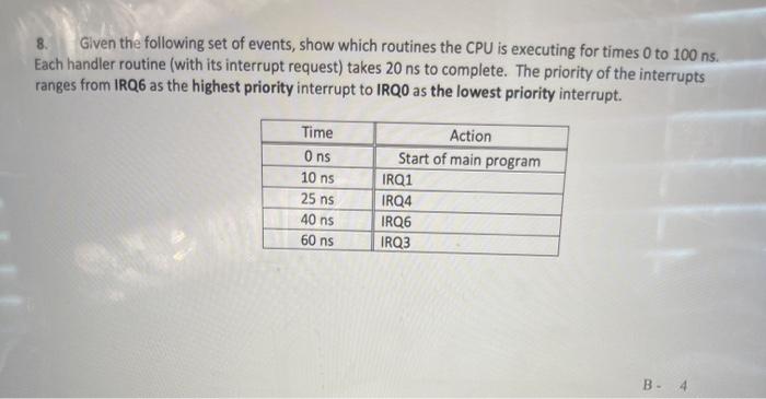Solved 8. Given the following set of events, show which | Chegg.com