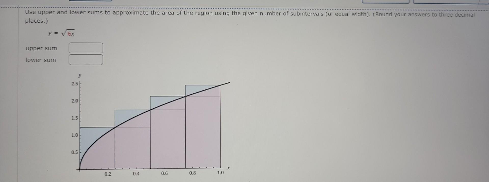 Solved Use upper and lower sums to approximate the area of | Chegg.com