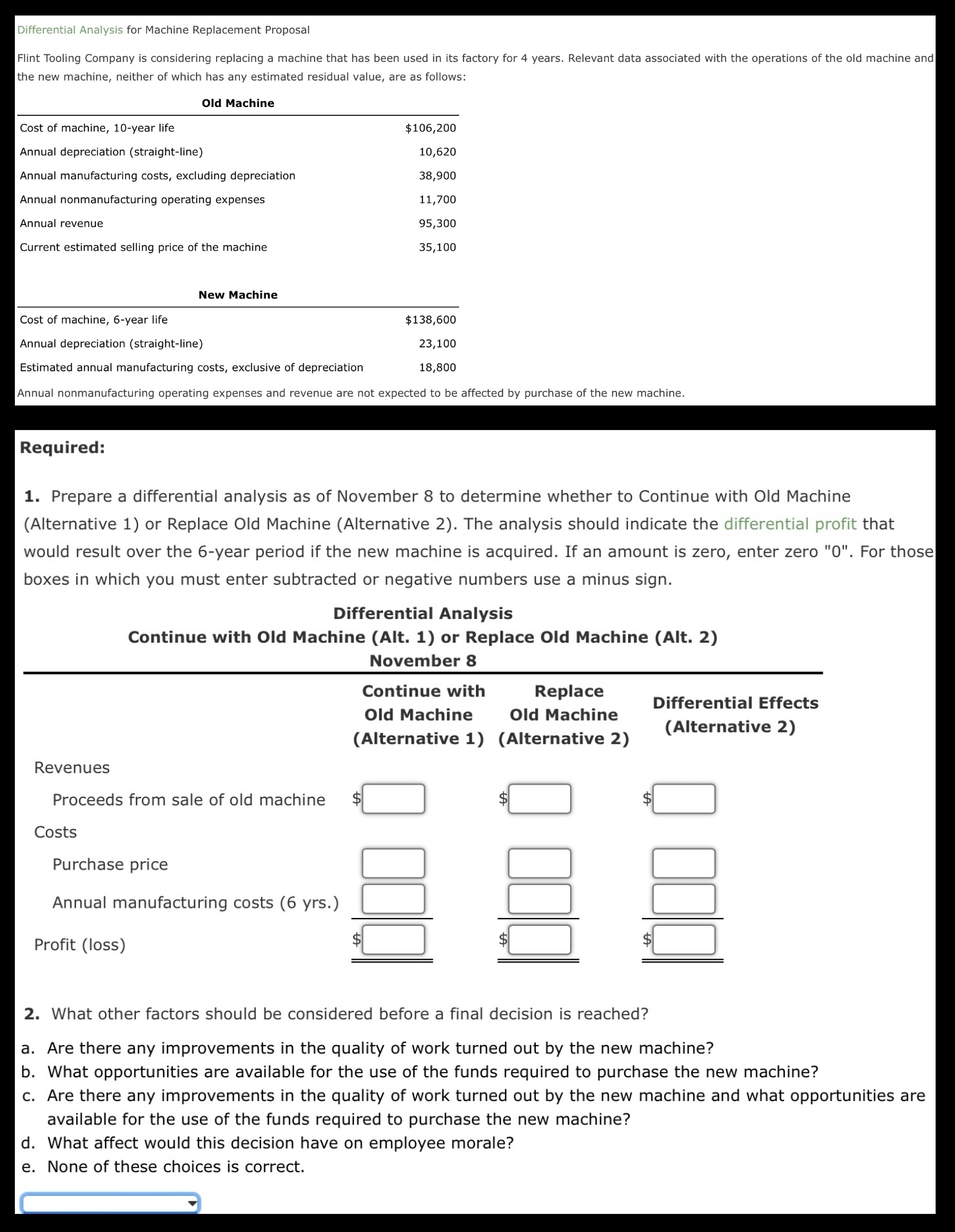 Solved Differential Analysis for Machine Replacement | Chegg.com
