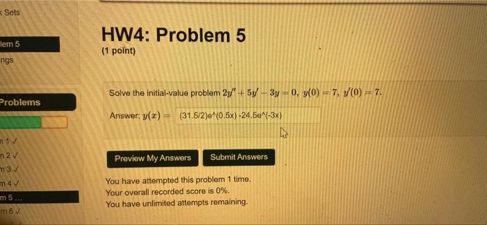 Solved HW4: Problem 5 (1 point) Problems Solve the | Chegg.com