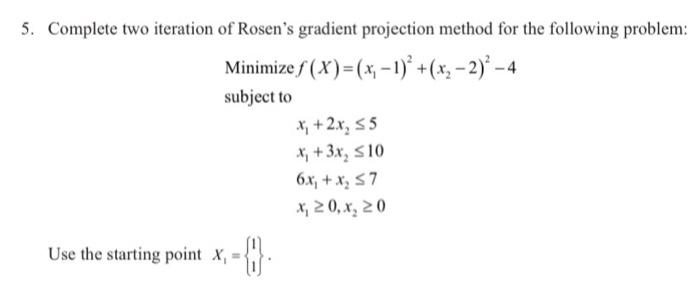 Solved 5. Complete two iteration of Rosen's gradient | Chegg.com