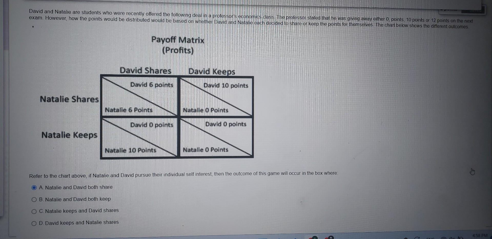 Solved Payoff Matrix (Profits) Refer to the chart above, if | Chegg.com