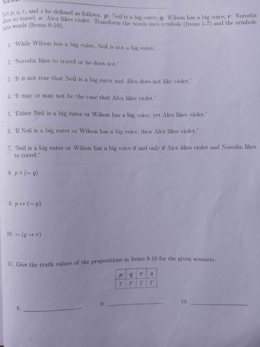 Solved Let p, q, r, and s be defined as follows. p: Neil is | Chegg.com