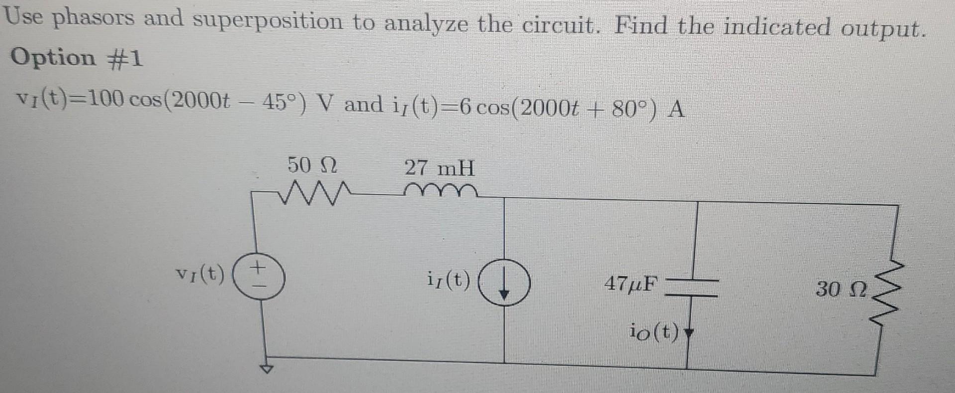 Solved Use phasors and superposition to analyze the circuit. | Chegg.com