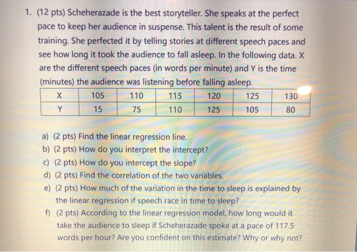 Solved 1. (12 pts) Scheherazade is the best storyteller. She | Chegg.com
