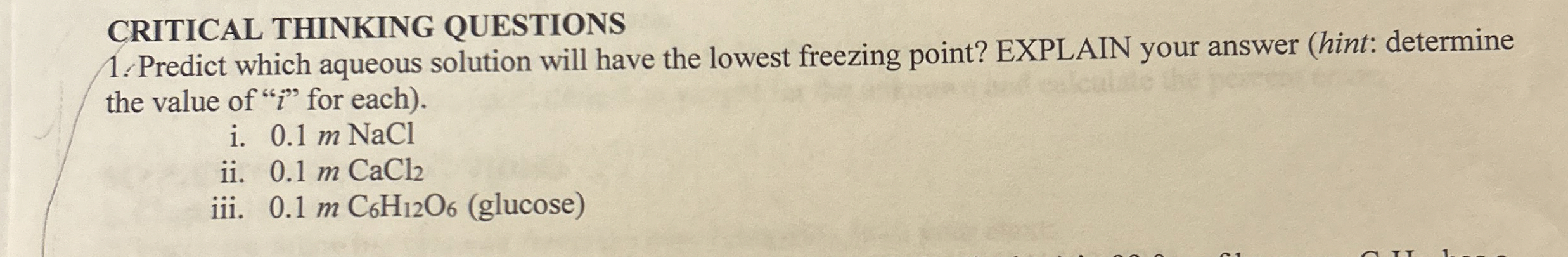 Solved CRITICAL THINKING QUESTIONSPredict which aqueous | Chegg.com