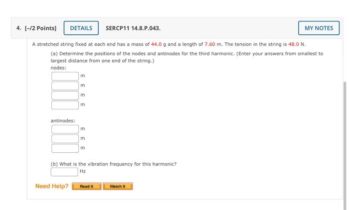 Solved A stretched string fixed at each end has a mass of | Chegg.com