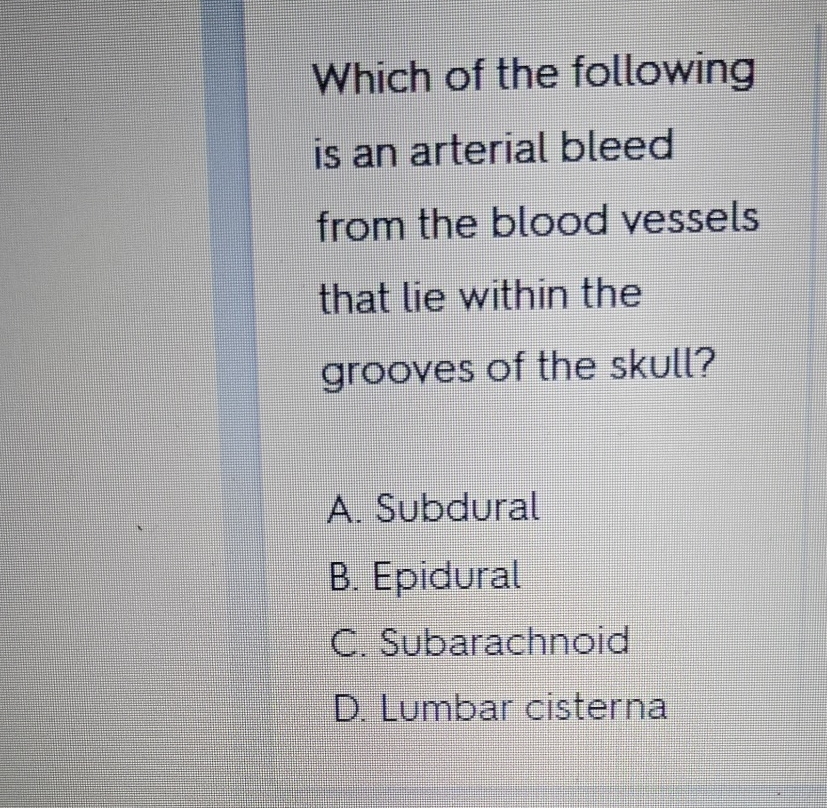 Solved Which of the following is an arterial bleed from the | Chegg.com