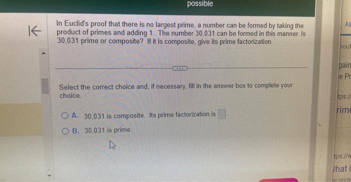 Solved In Euclid's proof that there is no largest prime, a | Chegg.com