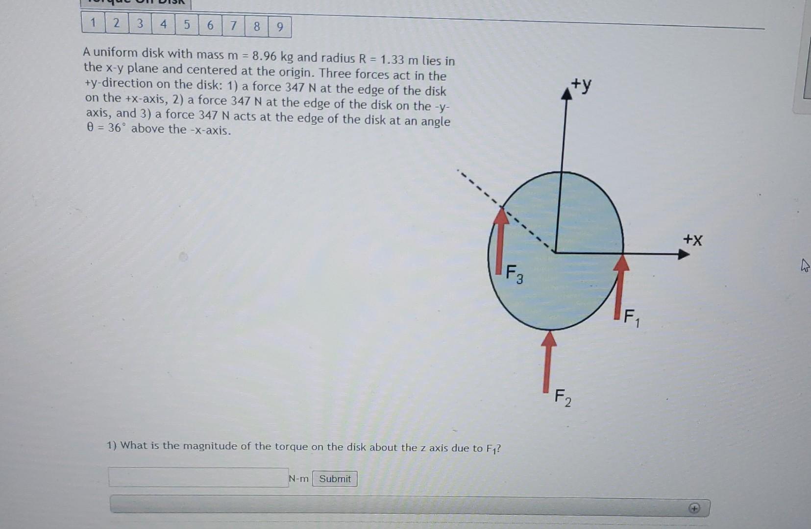 Solved A uniform disk with mass m=8.96 kg and radius R=1.33 | Chegg.com