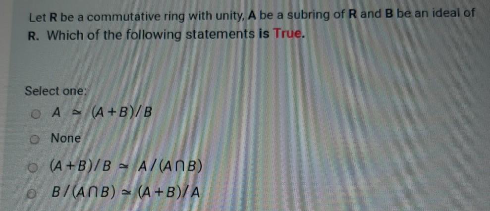 Solved Let R be a commutative ring with unity. A be a | Chegg.com