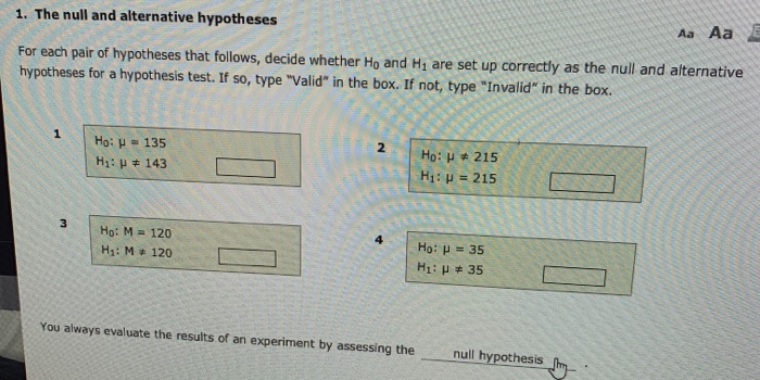 Solved 1. The null and alternative hypotheses Aa Aa E For | Chegg.com