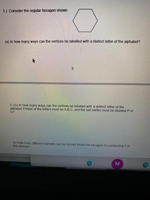 Solved 5.) Consider the regular hexagon shown. (a) In how | Chegg.com