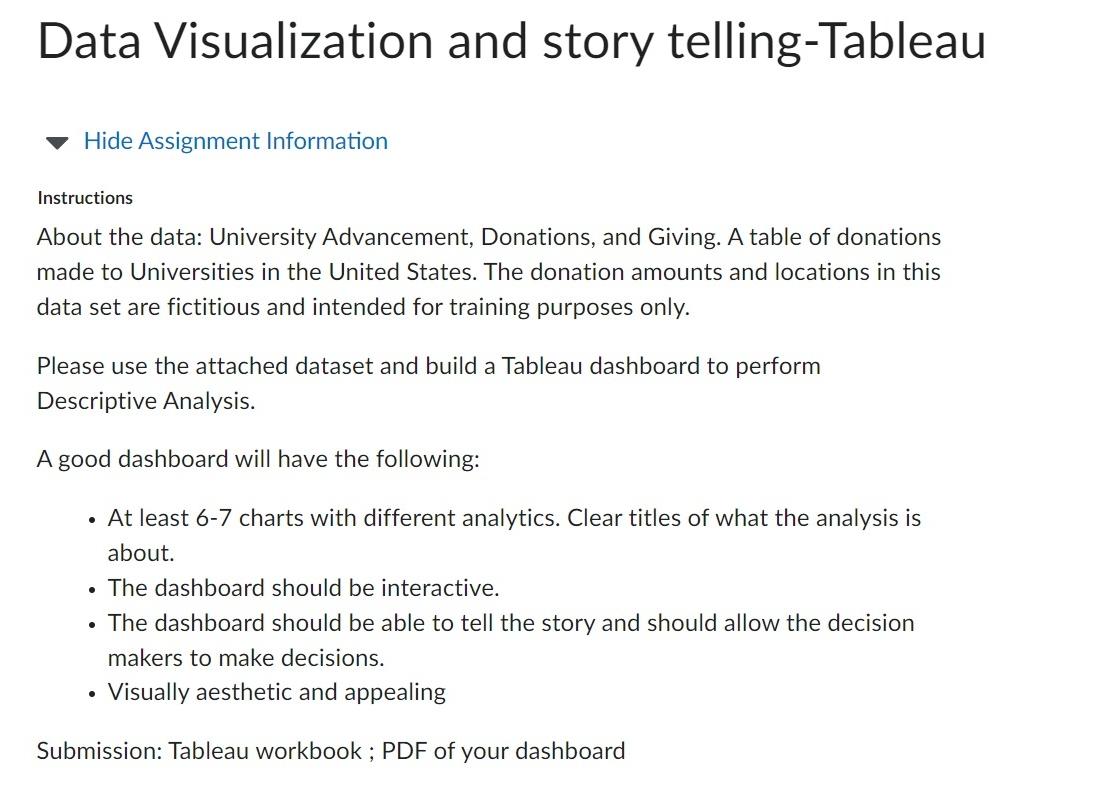 Solved Data Visualization and story telling-TableauHide | Chegg.com
