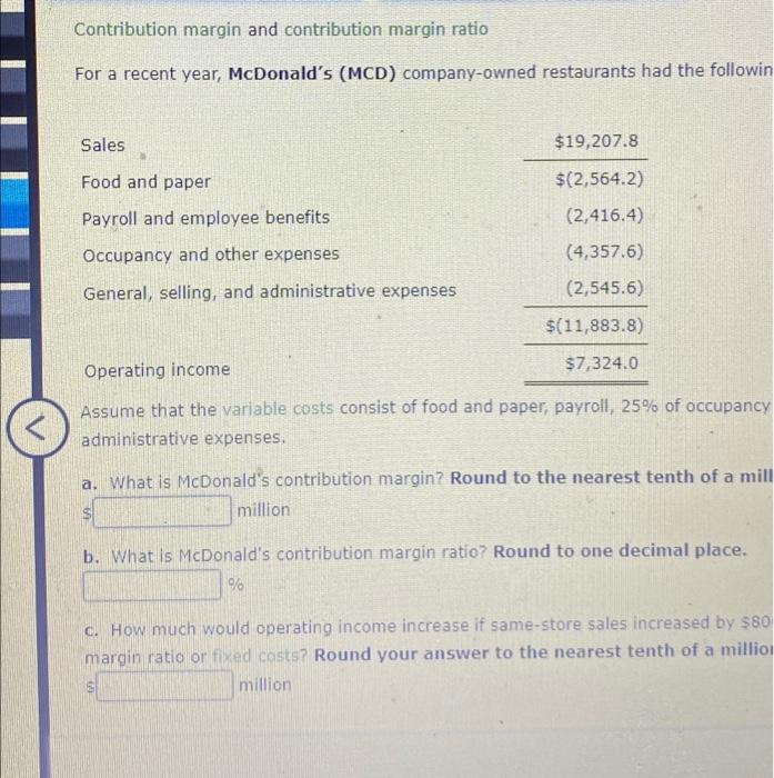 Contribution margin and contribution margin ratio For | Chegg.com