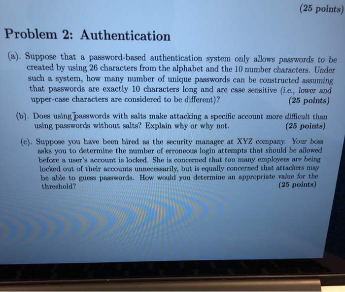 Solved 25 Points Problem 2 Authentication A Suppose 