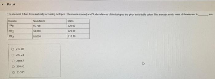 Solved Part A The element X has three naturally occurring | Chegg.com