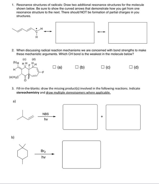 Solved 1. Resonance structures of radicals: Draw two | Chegg.com