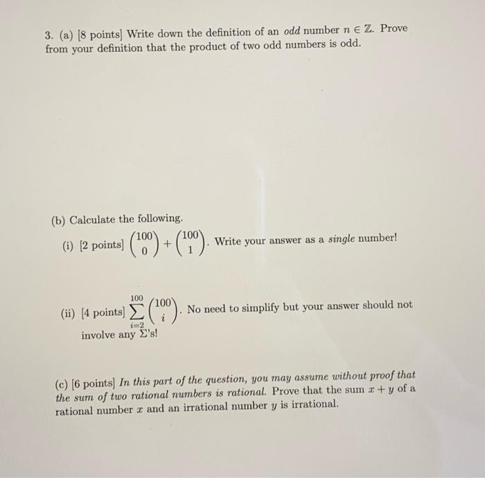 Solved 3. (a) [8 points] Write down the definition of an odd | Chegg.com