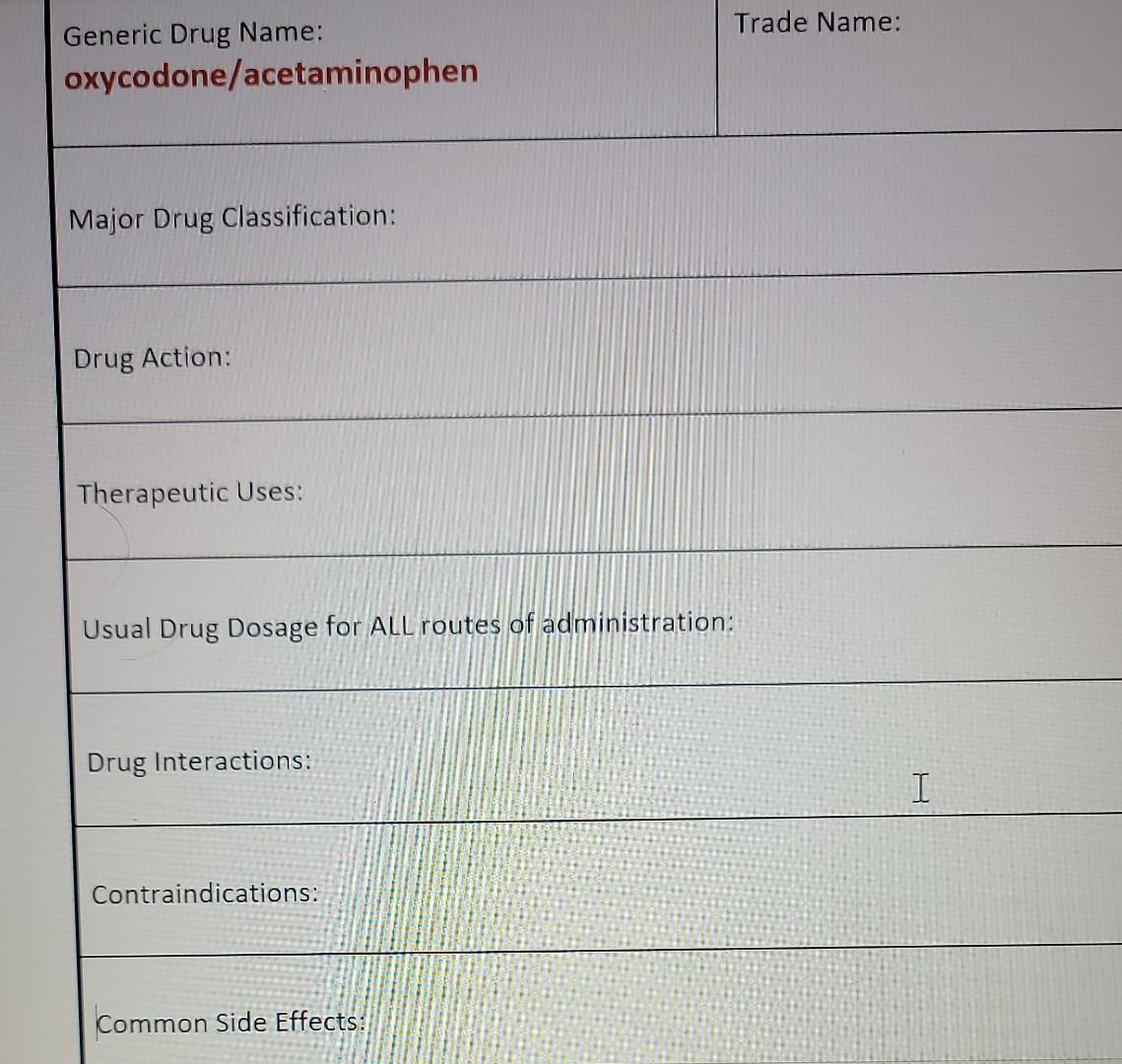 Solved Generic Drug Name: Trade Name: | Chegg.com