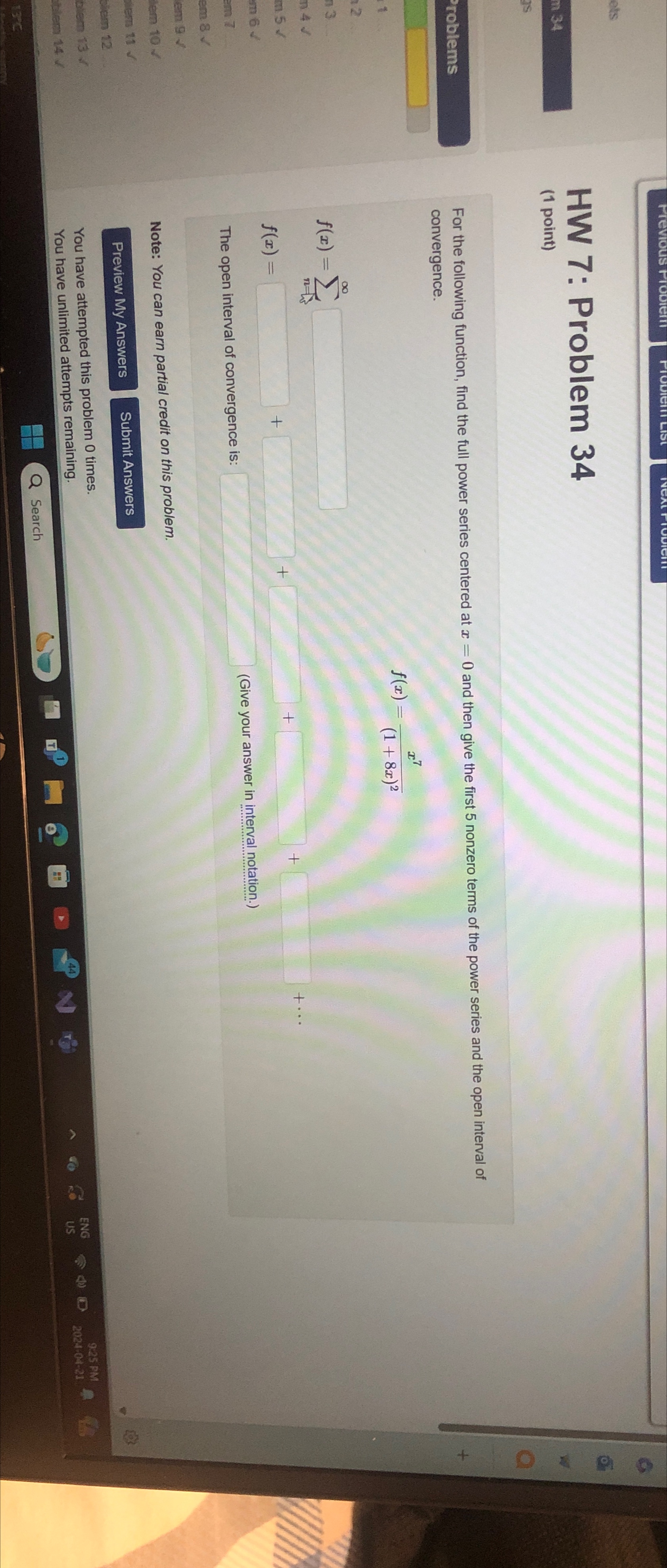 Solved HW 7: Problem 34(1 ﻿point)For the following function, | Chegg.com