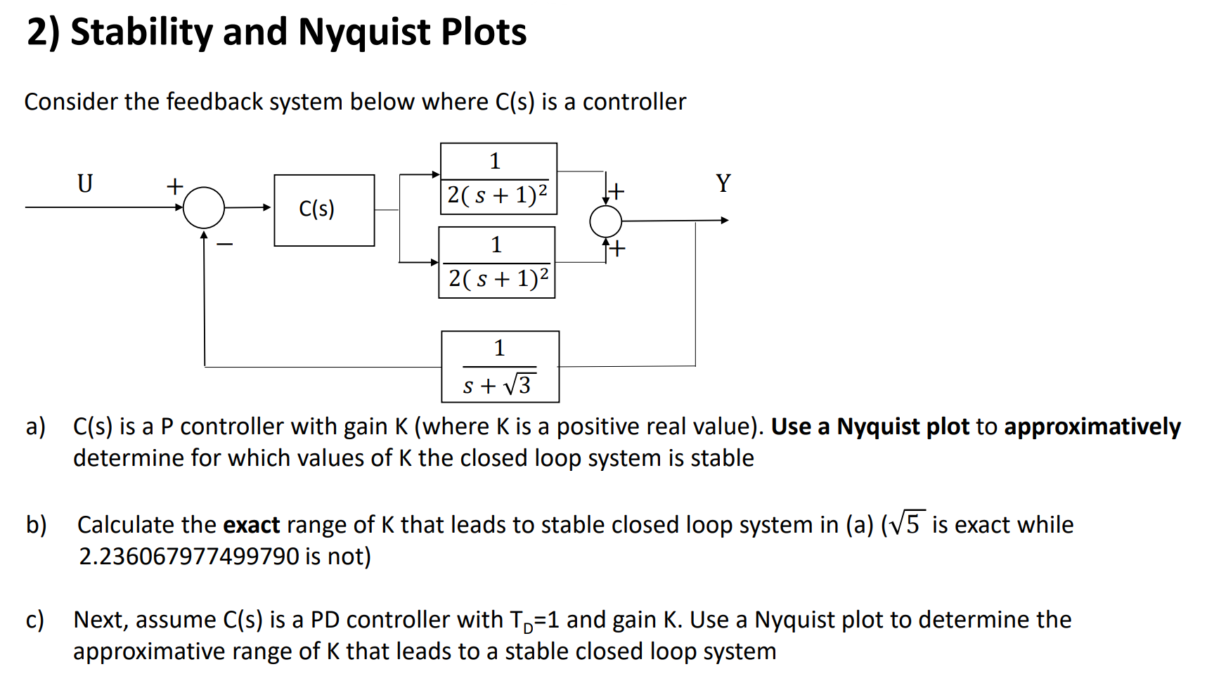 Solved Stability and Nyquist PlotsConsider the feedback | Chegg.com