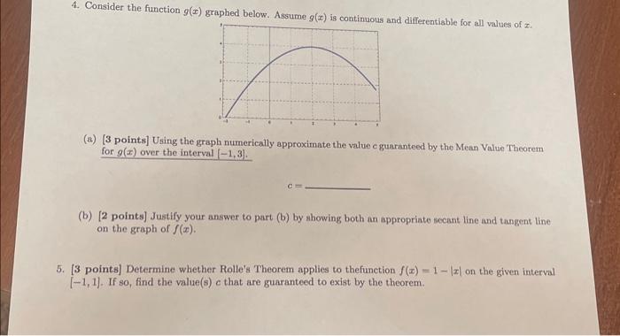 Solved 4. Consider the function g(x) graphed below. Assume | Chegg.com