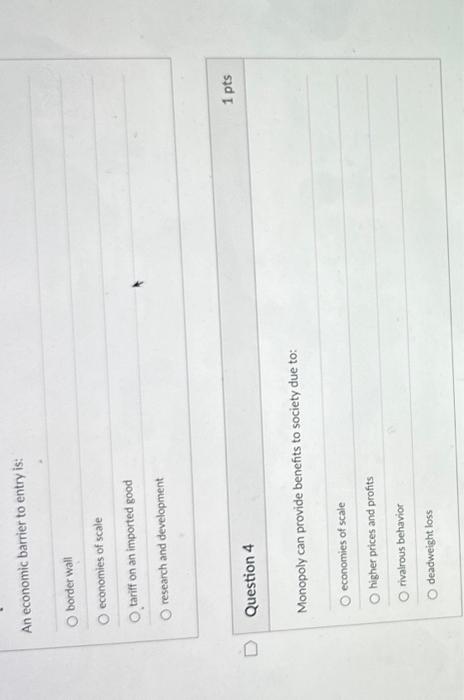 Solved An economic barrier to entry is: border wall | Chegg.com