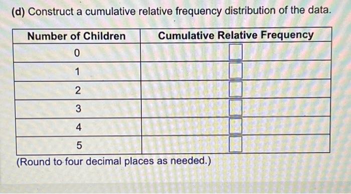 (d) Construct a cumulative relative frequency | Chegg.com