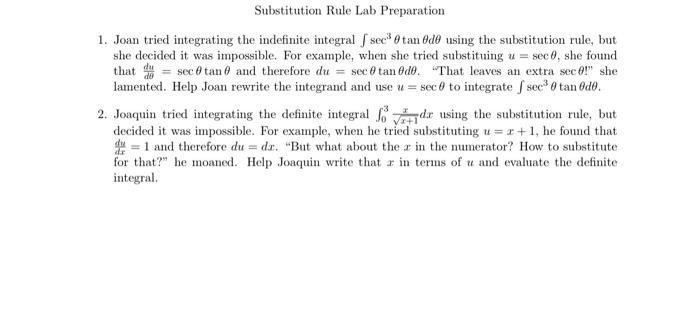 Solved Substitution Rule Lab Preparation 1. Joan tried | Chegg.com