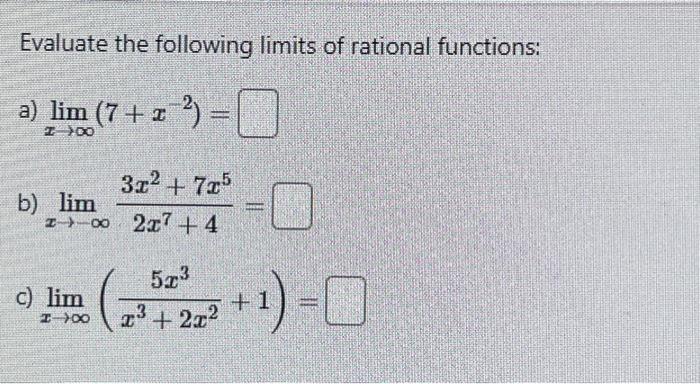 Solved Evaluate the following limits of rational functions: | Chegg.com