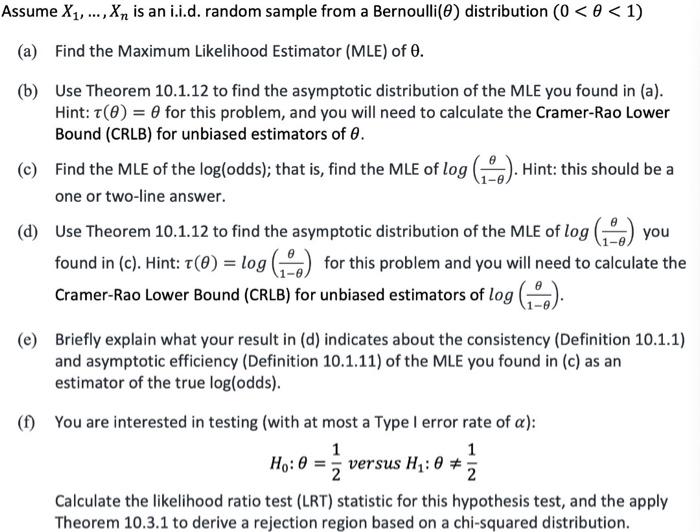 Solved Assume X1, ..., Xn is an i.i.d. random sample from a | Chegg.com