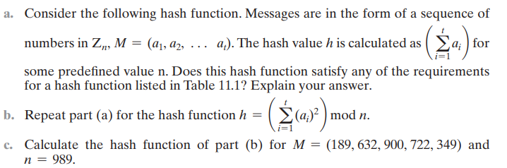 a. ﻿Consider the following hash function. Messages | Chegg.com