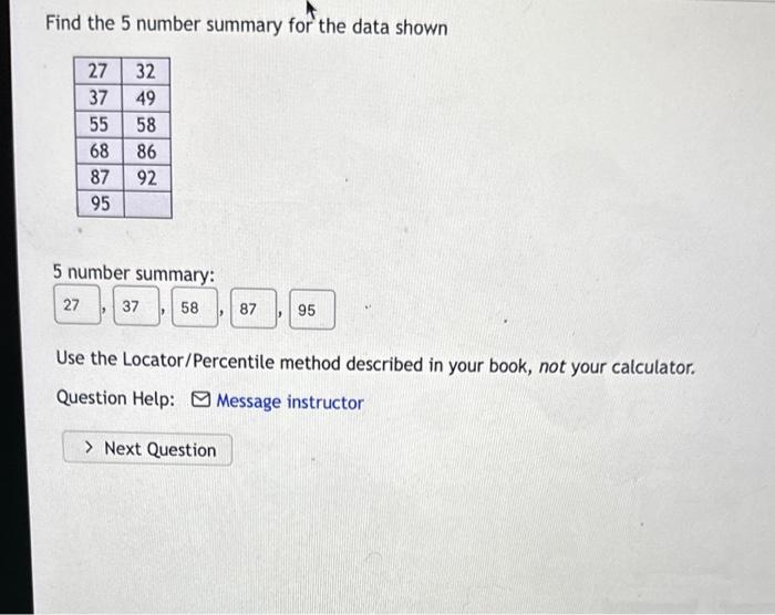 Solved Find the 5 number summary for the data shown 5 number | Chegg.com