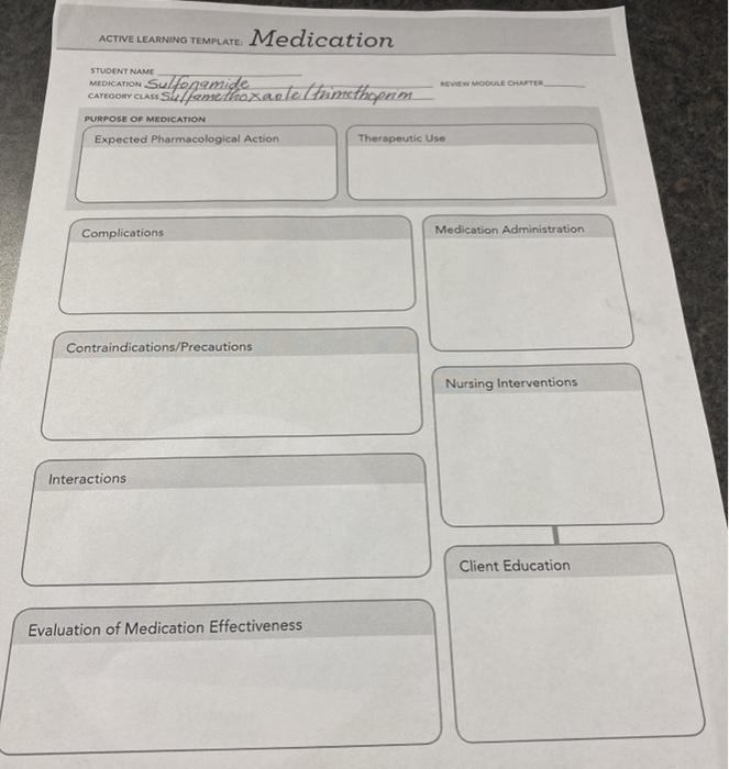 Solved ACTIVE LEARNING TEMPLATE Medication STUDENT NAME | Chegg.com