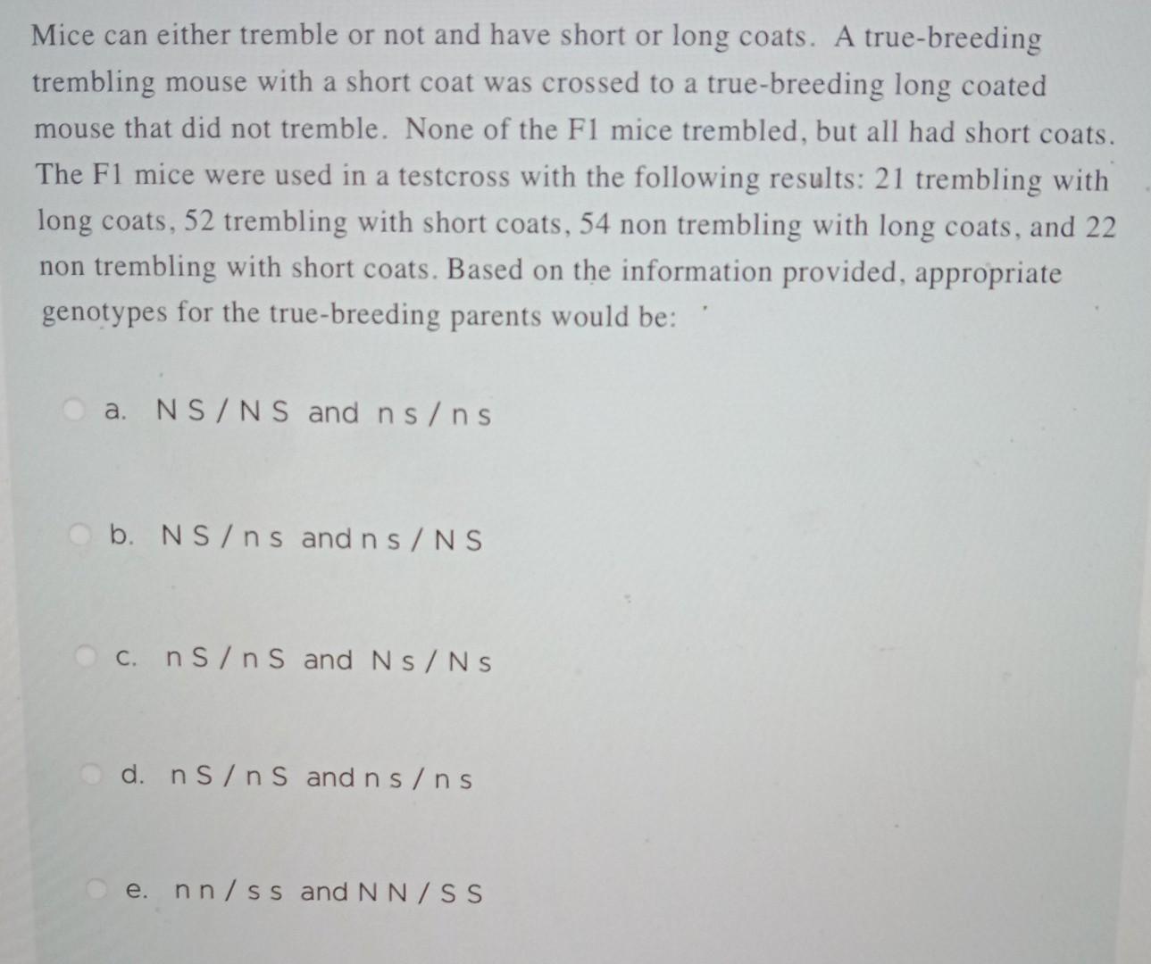 Solved Mice can either tremble or not and have short or long | Chegg.com