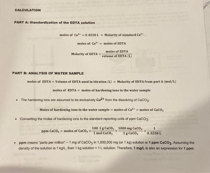Solved PART A: STANDARDIZATION OF THE EDTA SOLUTION Molarity | Chegg.com
