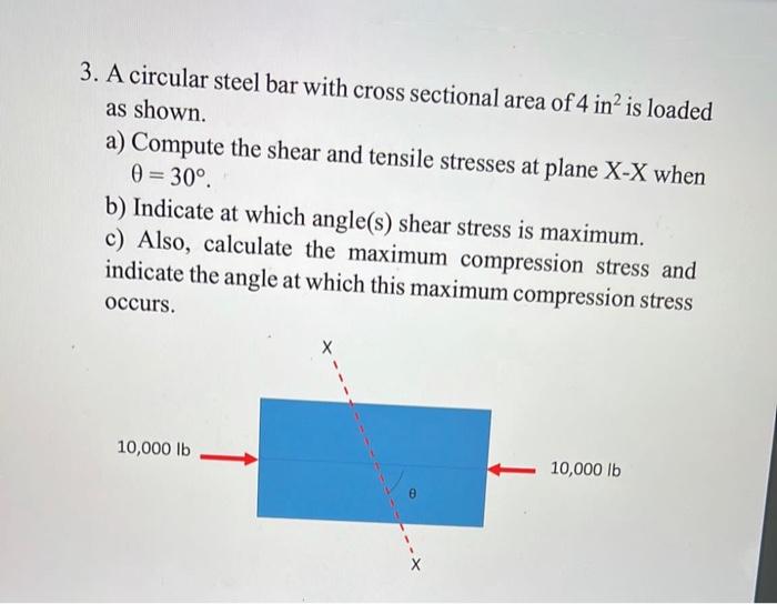 Solved 3. A circular steel bar with cross sectional area of | Chegg.com