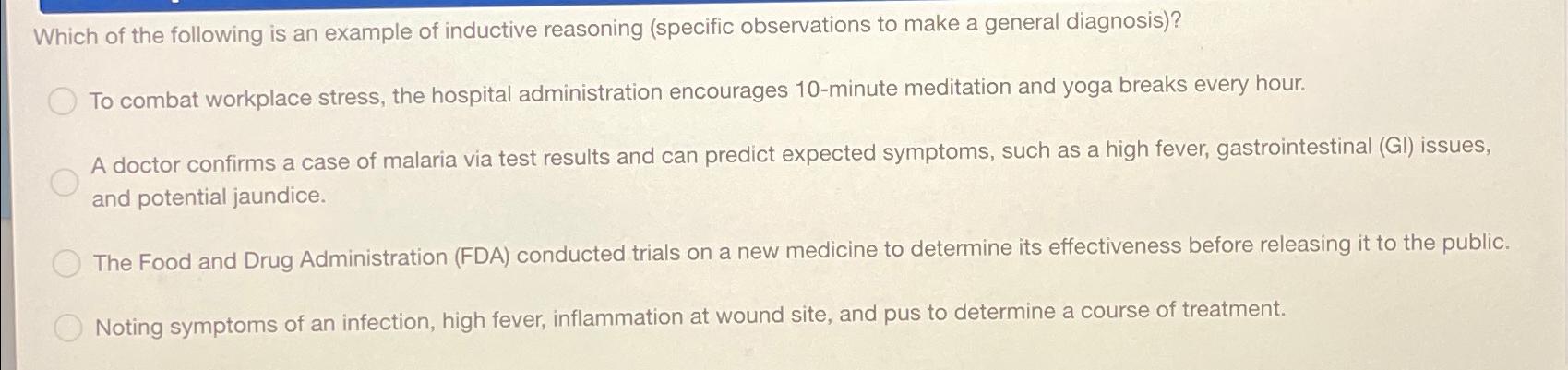 Solved Which of the following is an example of inductive | Chegg.com