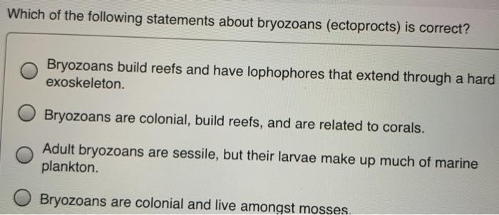 Solved Which of the following statements about bryozoans | Chegg.com