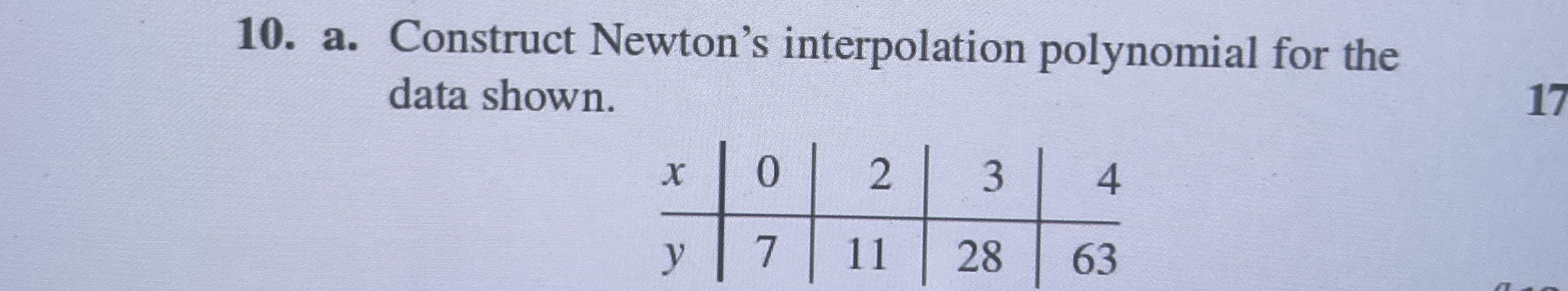 Solved a. ﻿Construct Newton's interpolation polynomial for | Chegg.com