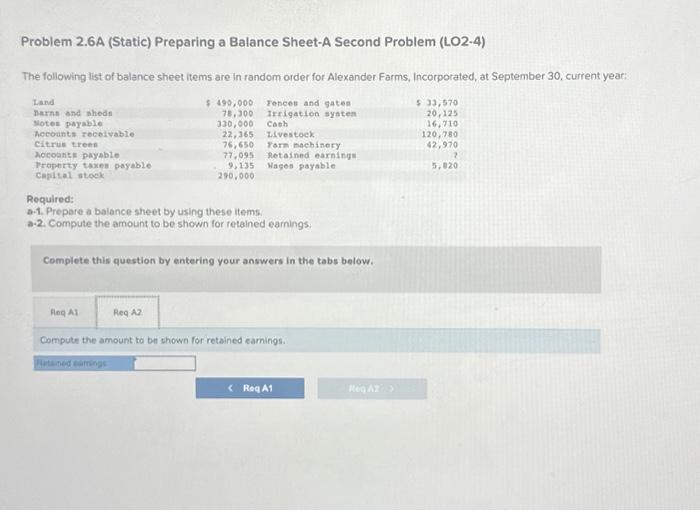 Solved Problem 2.6A (Static) Preparing a Balance Sheet.A | Chegg.com