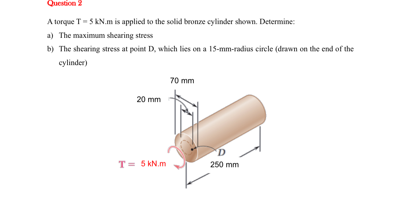 Solved Question 2A torque T=5kN.m ﻿is applied to the solid | Chegg.com