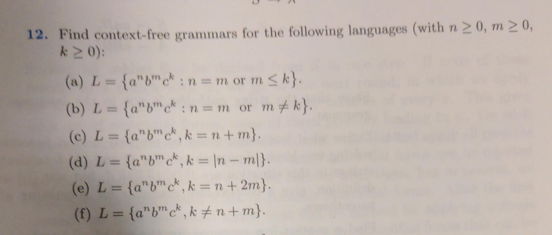 Solved 12. Find context-free grammars for the following | Chegg.com