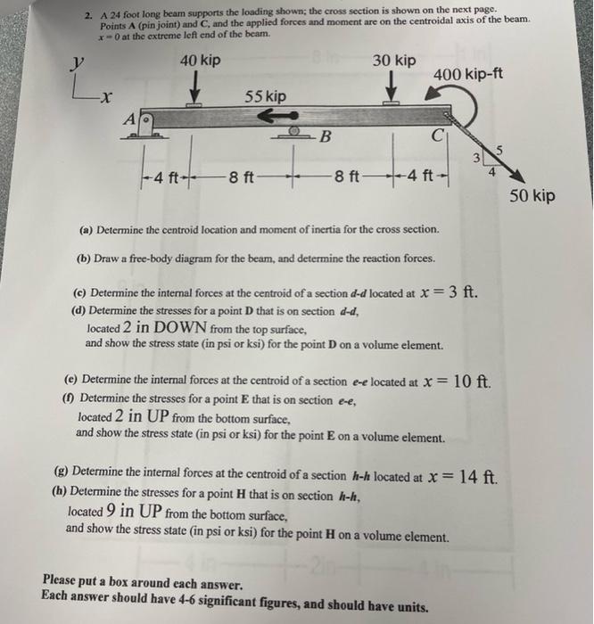 Solved 2. A 24 foot long beam supports the loading shown; | Chegg.com