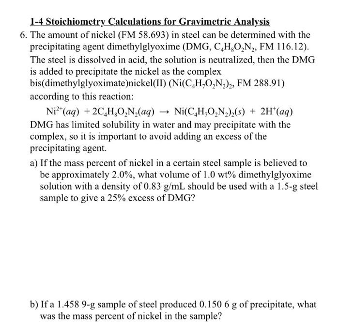 Solved 1-4 Stoichiometry Calculations for Gravimetric | Chegg.com