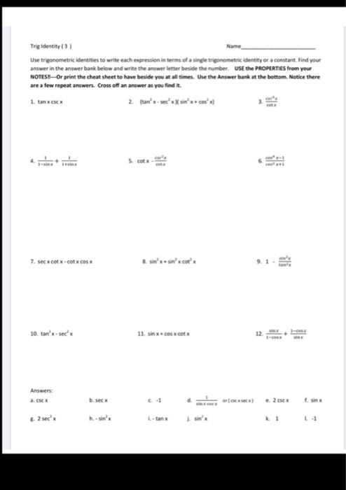 Solved Trig identity (3) Use trigonometric identities to | Chegg.com