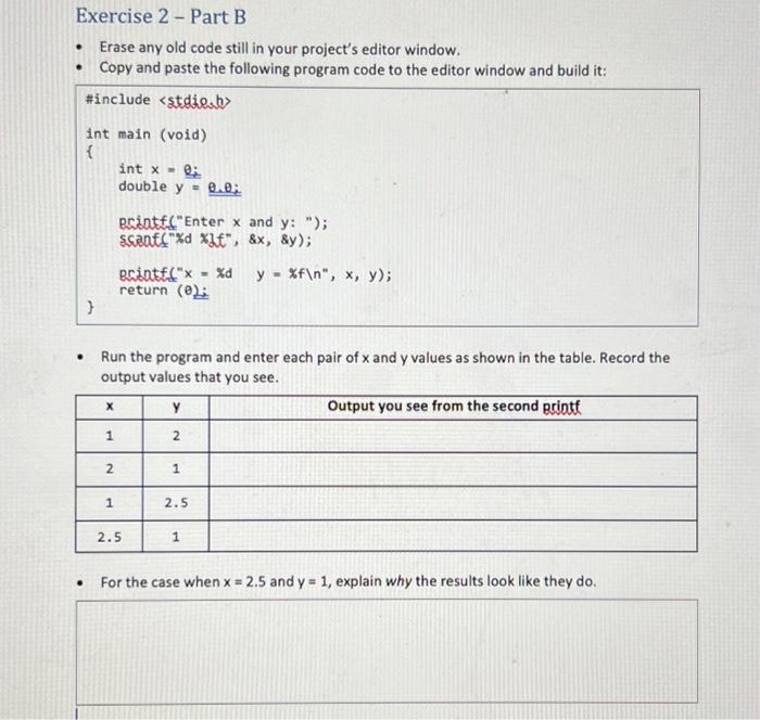 Solved Exercise 2 - Part B - Erase any old code still in | Chegg.com