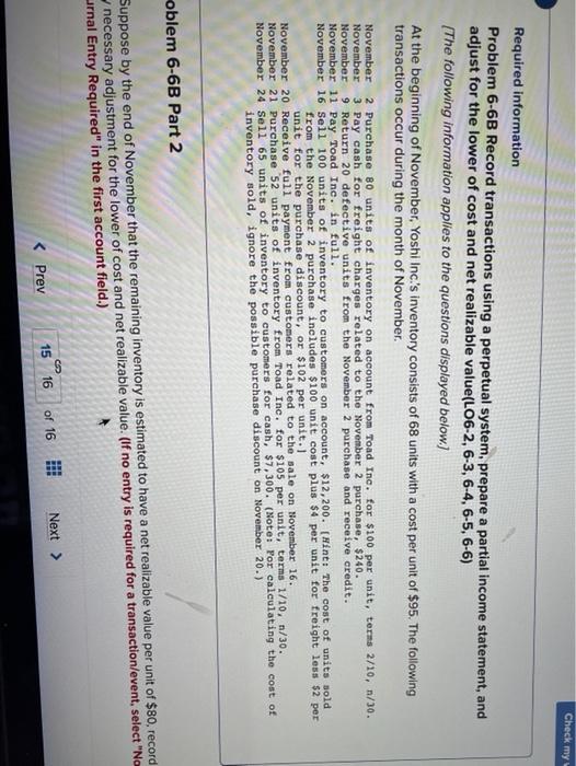 Solved Check my Required information Problem 6-6B Record | Chegg.com